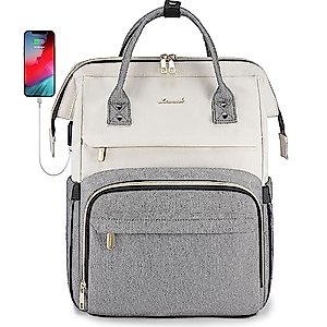 LOVEVOOK Laptop Backpack for Women Fashion Business Computer Backpacks Travel Bags Purse Doctor Nurse Work Backpack with USB Port, Fits 15.6-Inch Laptop Beige Grey