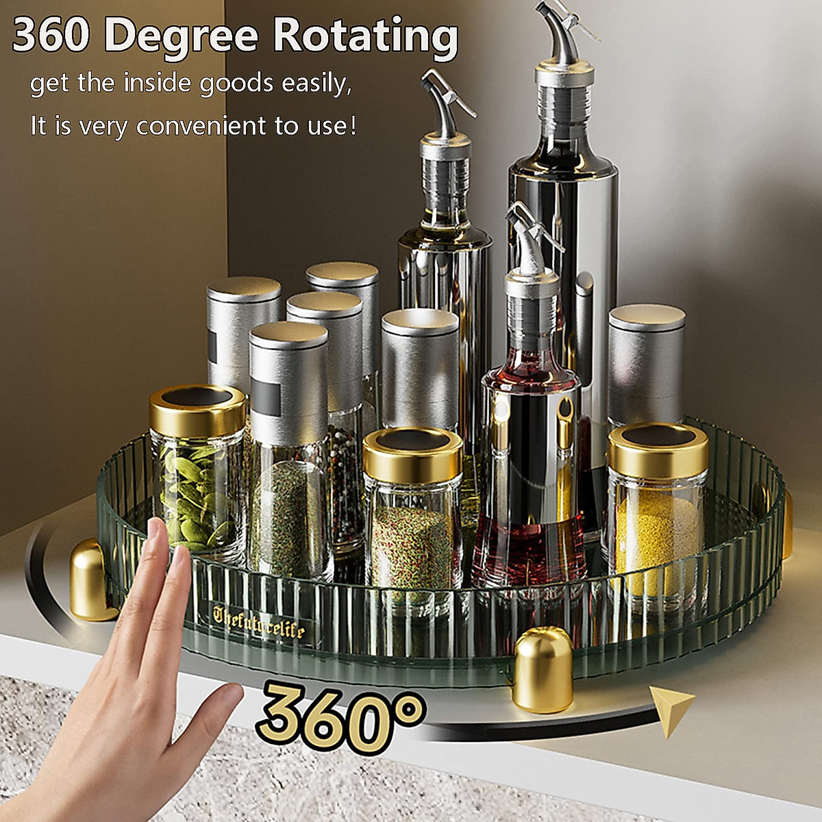 WJWSKI Lazy Susan Organizer,360 Degree Rotating Clear Lazy Susan Turntable for Cabinet with 4 Gold Non-Slip Base,11 Inch Spice Rack Organizer for Kitchen, Pantry, Cabinet, Table,Keeps Everything Neat
