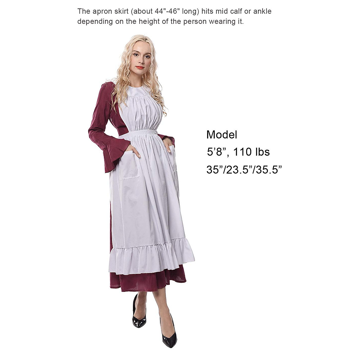 CR ROLECOS White Vintage Maid Ruffle Apron for Women Colonial Pioneer Peasant Apron Pinafore Adjustable Kitchen Gift L