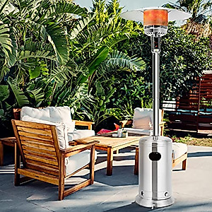 Giantex Patio Heaters for Outdoor Use, 48000 BTU Propane Outdoor Heaters with Wheels, Stainless Steel Outdoor Heat Lamp with Trip-over Protection & CSA Certified for Commercial and Household (Silver)