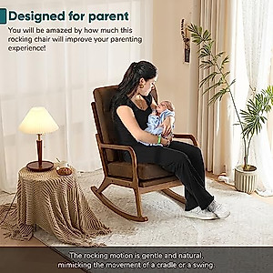 JOYBASE Rocking Chair, Nursery Glider Rocker Chair, Nursing Rocking Accent Chair, Modern Comfy Lounge Armchair with High Backrest for Indoor, Living Room, Bedroom, Nursery (Orange, Bronzing Cloth)