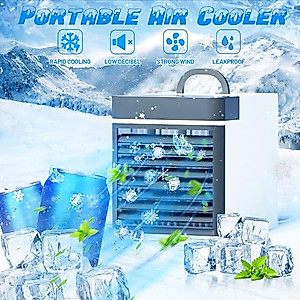 Portable Air Conditioner, Upgraded Mini Personal Anti-leakage Water Ice Cooling Air Cooler Fan with 3 Speeds, Small for Room Bedroom Office Home Tent