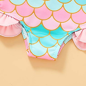 Newborn Infant Baby Girl One Piece Bathing Suit Rainbow Mermaid Swimsuit Fish Scale Printing Swimwear 0-18 Months (Mermaid, 0-3 Months)