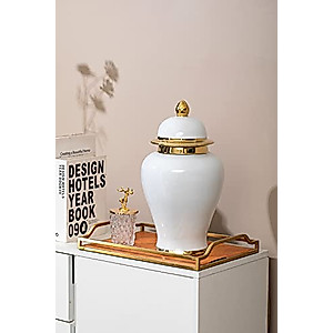 GaLouRo White Ginger Jar with Gold Trim, Ginger Jar Vase Decor for Centerpiece Table Decorations,Living Room Decor, Shelf Decor,15inches