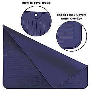 Smithcraft Silicone Drying Mat Set 2, Sink Dish Drainer Mat 15.75x11.81", Small Heat Resistant &Non-Slip Kitchen Counter Mat Pad, Bar Mat Countertop Protector, Silicone Dish Drying Rack Mats Navy Blue
