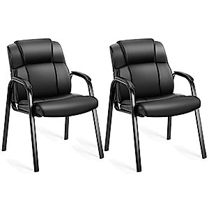OLIXIS Office Desk Guest Wheels PU Leather Reception Chairs with Padded Arms and Metal Frame for Conference, 2 Pack, Black