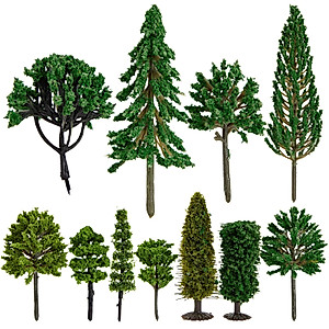 Bright Creations 55-Pieces of Miniature Model Trees for Diorama Supplies, Scenery, Landscape, DIY Projects, Arts and Crafts, Train Village, Railroads (11 Assorted Sizes/ 1-6.7 in)