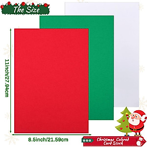 Tenceur 300 Sheets Christmas Construction Paper Bulk Red and Green Cardstock 8.5'' x 11'' White Cardstock Christmas Cardstock 160 GSM Thick Printable Card Stock for Christmas Gift Scrapbook Crafts