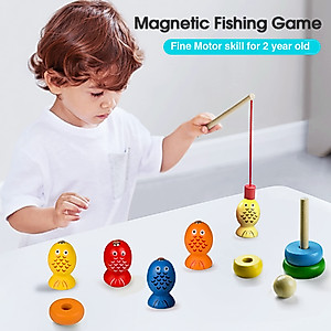 Uncle Nick Montessori Wooden Toy for Baby Stacking Raing Toy Carrot Harvesting Magnetic Fishing Game for 3 Year Old Boy Girls, Early Educational Learning Toy for Preschool