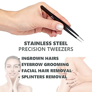 Dylonic 3pk Exfoliating Brush and Precision Tweezers for Ingrown Hair Treatment for Bikini Area, Razor Bumps Shaving Irritation - Silicone Scrubbers Gift Set, Body + Face Skin Exfoliator Brush