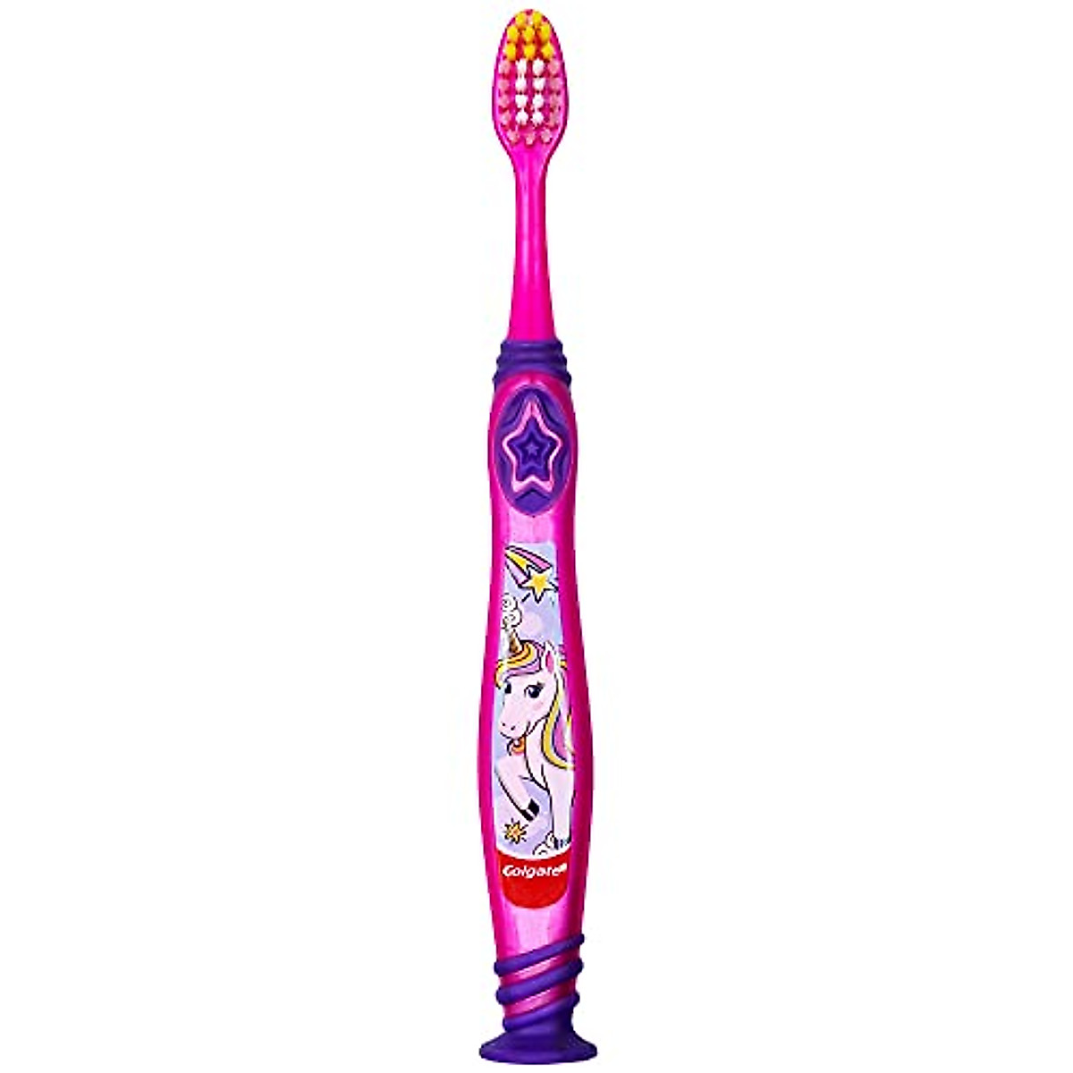 Colgate Kids Unicorn Toothbrush with Suction Cup for Children 5+ Years Old, Extra Soft (Colors Vary) - Pack of 4