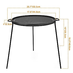Onlyfire Chef 18" Cast Iron Campfire Griddle, Double Sided Reversible Stovetop Grill, Griddle Pan with Handles, 3 Removable & Height Adjustable Legs, Perfect for Gas Cooker, Outdoor Campfire Cooking
