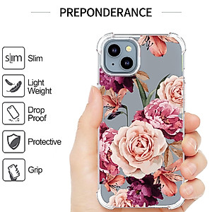CoverON Compitable with Apple iPhone 15 Plus Case for Women, Slim Floral Design Clear TPU Rubber Flexible Soft Skin Cover Protective Sleeve for iPhone 15+ (6.7) Phone Case - Peony Flower