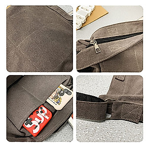 Canvas Messenger Vintage Big Alt Emo Crossbody Bag Goth Punk Shoulder Satchels Harajuku Grunge Handbag (Brown)