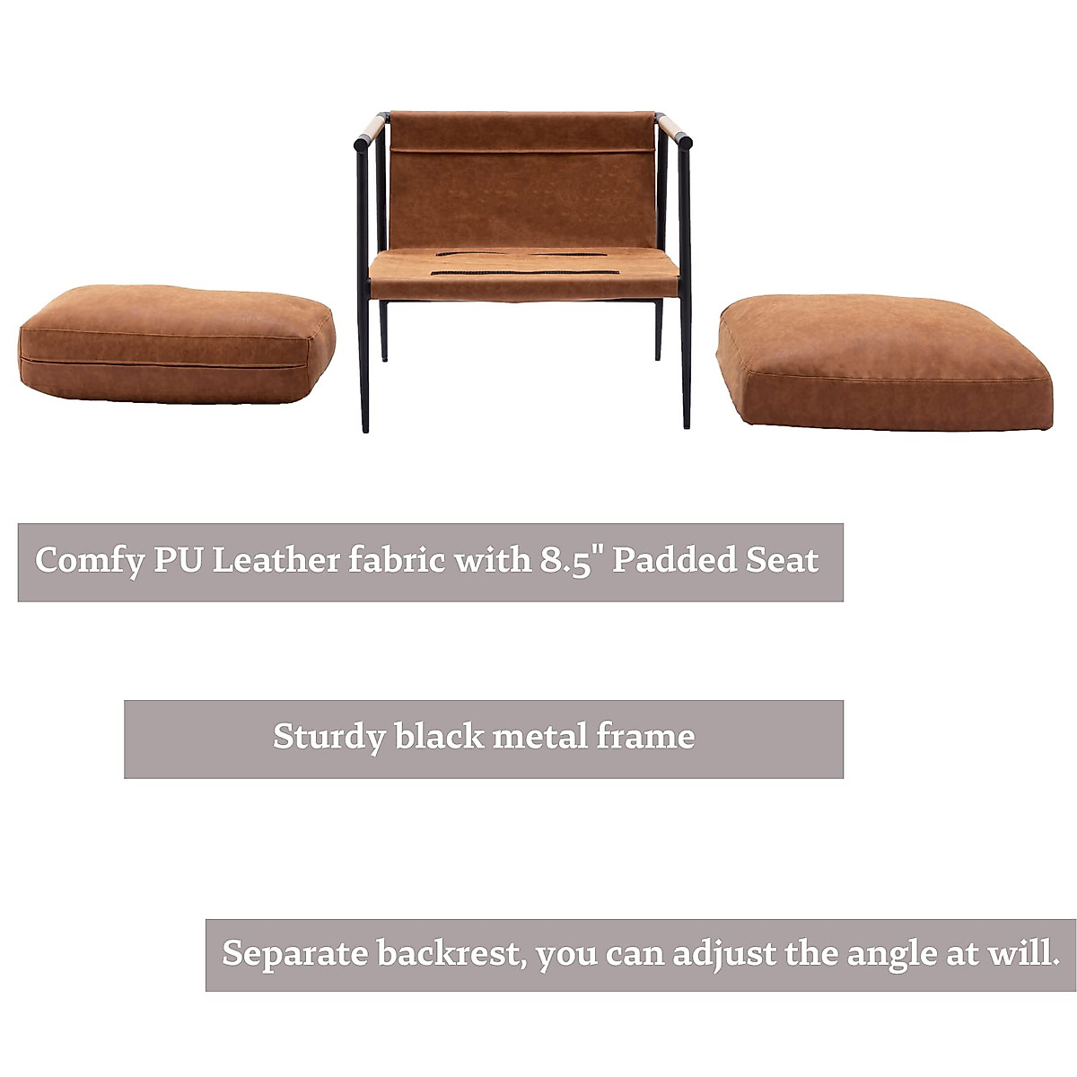 LukeAlon Mid Century PU Leather Accent Chair, Ultra Soft Living Room Chair with Metal Legs Modern Armchair Upholstered Comfy Seating for Bedroom Reception Area Reading Room, Browm