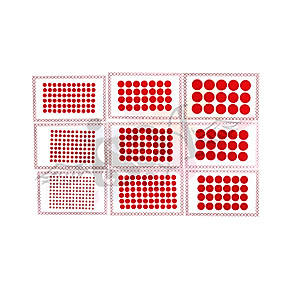 IS4A 447 Multicolored Bollywood Forehead Stickers Adhesive Body Jewelry 9 Cards of Different Sized Tattoo Velvet Bindi Round Dot (RED)
