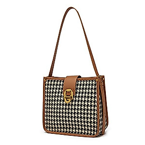 FOXLOVER Women’s Retro Portable Shoulder Bag New Houndstooth Commuter Bucket Bag Purse for Women Large Capacity Casual Underarm Bag
