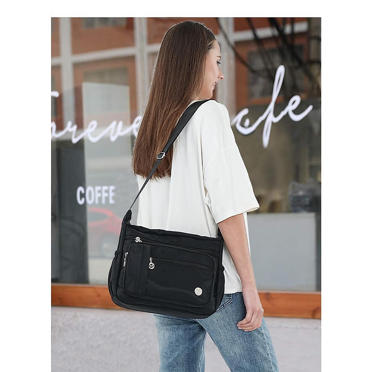 A bundling of cross-body shoulder bags and RFID card wallet for ladies(blue-large)