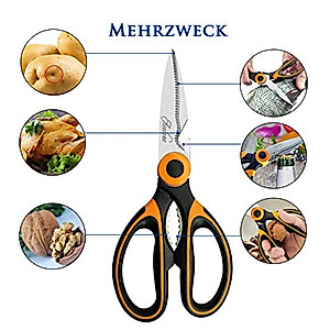 Kitchen Shears, Acelone Premium Heavy Duty Shears Ultra Sharp Stainless Steel Multi-function Kitchen Scissors for Chicken/Poultry/Fish/Meat/Vegetables/Herbs/BBQ… (Orange black)