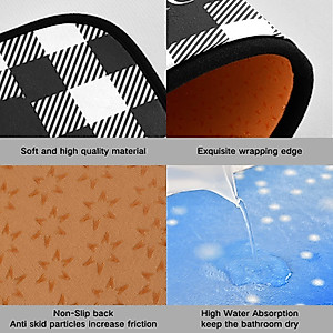 Black White Buffalo Plaid Check Sunflower Kitchen Rugs and Mats Set of 2 Non Slip Kitchen Floor Mats Comfort Standing Desk Mat for Doormat Bathroom Bedroom Runner Area Rug for Home Decor Washable