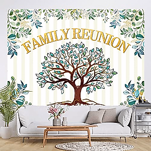 9x6ft Family Reunion Backdrop Family Tree Leaves Welcome to Our Family Members Photography Background Gathering Gold and Green Party Decorations Supplies Photo Banner Booth Props