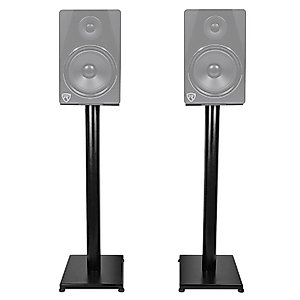 Rockville Pair RS29B 29" Steel Bookshelf Speaker and Studio Monitor Stands-Black V2