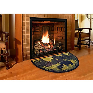 Cozy Floor Mats Hearth Rug for Fireplace, Bear & Cub, Non Slip Kitchen Mat, Green Black Gold Cream, Half Circle, Fire Resistant, Nature, Half Round, Heat Resistant, Cabin Rug (26"x 39")