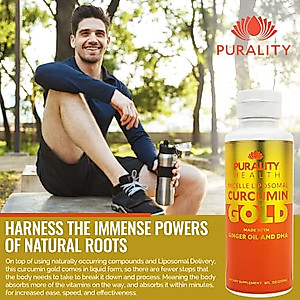 PURALITY HEALTH Curcumin Gold, from Turmeric with Ginger Oil & DHA Omega-3s, Micelle Liposomal Enhanced Absorption, Joint Health, 15 Day Supply