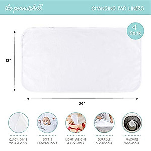 The Peanutshell Waterproof Diaper Changing Pad Liners | 4 Pack Set for Changing Pad, Bassinet or Crib | Washable & Reusable