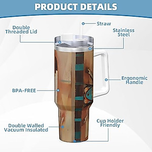 Xiexide 40oz Fits Cup Holder Office West Native Southwest American Indian Tribal Totem Heritage Double Walled Vacuum Insulatedith Handle And Straw,Hot & Cold Drinks