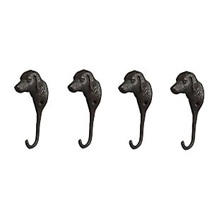 LuLu Decor, Cast Iron Dog Face Hooks, Set of 4 Hooks, Ready to Hang on Wall (4 pcs)