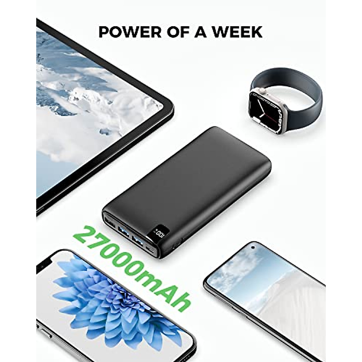 FEELLE Power Bank Portable Charger - 27000mAh USB C in & Out PD Fast Charger QC3.0 22.5W 4 Outputs External Battery Pack Compatible with iPhone, Samsung, Google, LG, Tablet and More