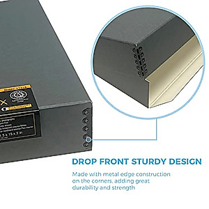 Lineco Museum Storage Box, Archival Quality Acid-Free Buffered Drop Front Design with Metal Edges Removable Lid, 11x14 Inches, Photo Organizer Store and Protect Prints, Blue / Gray Exterior