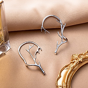 LOREMOW Ear Clips Earrings for Women Ear Cuffs Non Piercing Ear Wrap Branch Leaf Clip On Cartilage Helix Earrings Silver