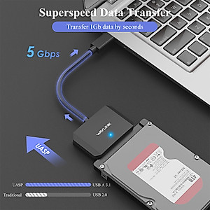 WAVLINK SATA to USB 3.0 Hard Drive Cable, 5Gbps USB3.0 to Sata Cable Support UASP, External Hard Drive SATA I/II/III Connector for 2.5, 3.5 inch HDD SSD Data up to 18TB - Include 12V/2A Power Adapter