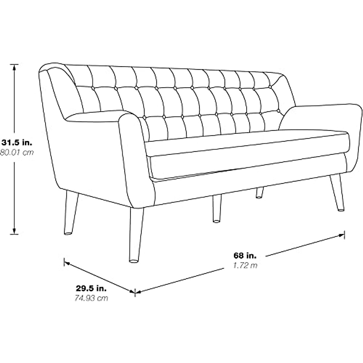 OSP Home Furnishings Mill Lane Mid-Century Modern Sofa with Button Tufted Design and Spring Cushion Support, Green Fabric
