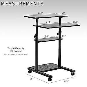 VIVO Mobile Height Adjustable Table Stand Up Desk with Storage, Computer Workstation Rolling Presentation Cart, Black, CART-V02DB