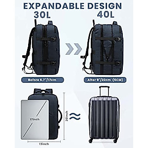 LOVEVOOK Travel Backpack, Expandable 40L Extra Large Carry on Backpack, Flight Approved, Anti-Theft Water Resistant 17 Inch Weekender Backpack for Men Women, with USB Port, Navy Blue