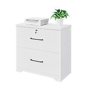 2 Drawer File Cabinet with Lock, Wooden Lateral Storage Home Office Filing Cabinet with Anti-tilt Mechanism with 8 Hanging Bars for Letter/Legal Size (White)