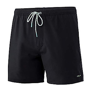 HUK Men's Standard Volley 5.5" Elastic Waist Quick-Dry Swim Shorts, Black, Medium