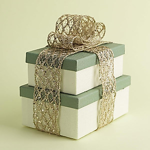 HUIHUANG Champagne Wired Ribbon 2-1/2", Glitter Diamond Wire Edge Ribbon Champagne Gold Christmas Ribbon for Holiday Tree, Bows Making, Wreath Supplies, Garland, Home Decor, Crafts -10 Yards