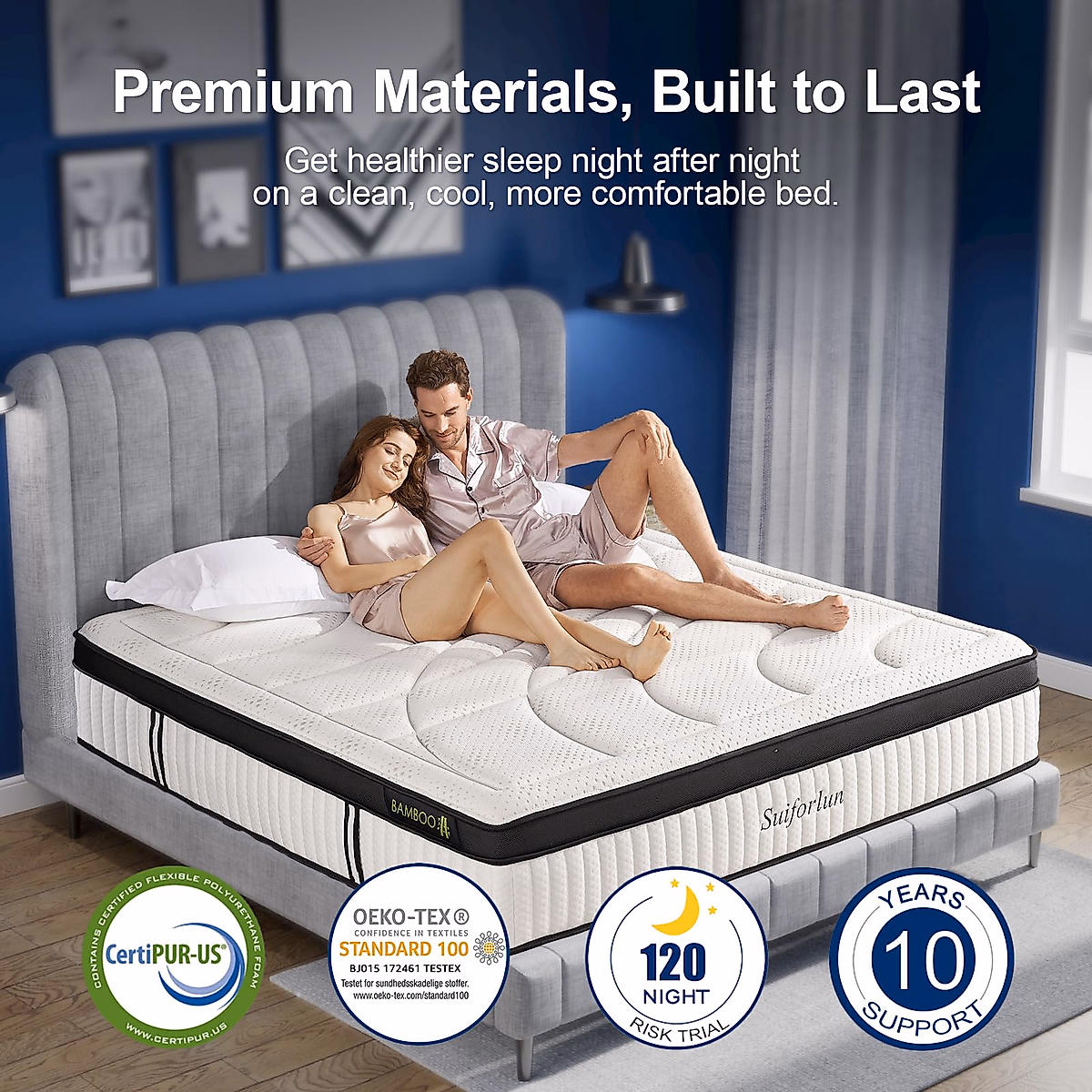 Suiforlun California King Mattress, 14 Inch Euro Top Gel Memory Foam Cal King Hybrid Mattress with 7 Premium Layers, Zone Support & Pressure Relief, Medium Firm, 72"*84”