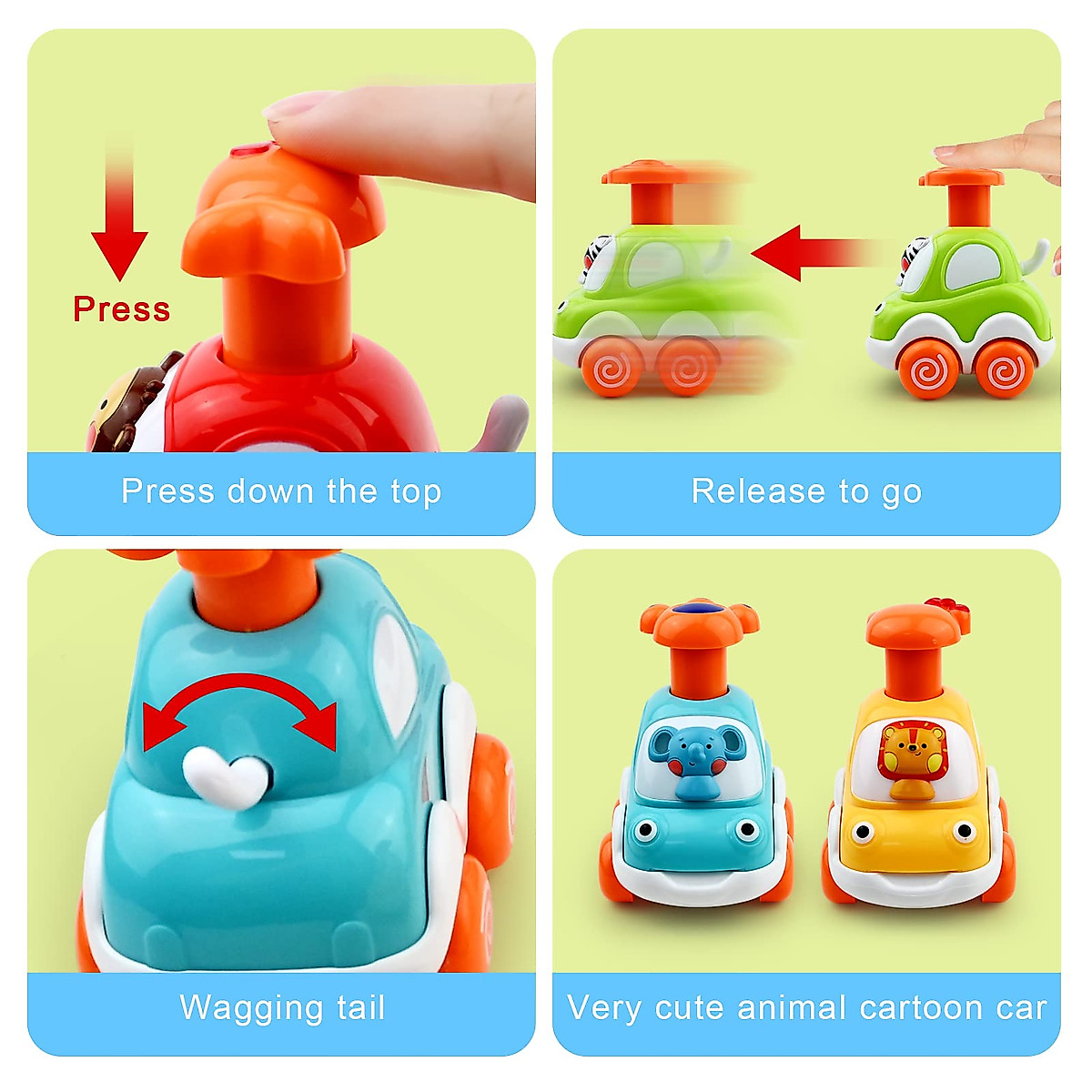 Baby Toy Cars for 1 +Year Old Boy - Toddler Toys Age 2 3 4 Year Old Boy Gifts, Animal Cartoon Press and Go Cars for Toddlers 2-4 Birthday Toys