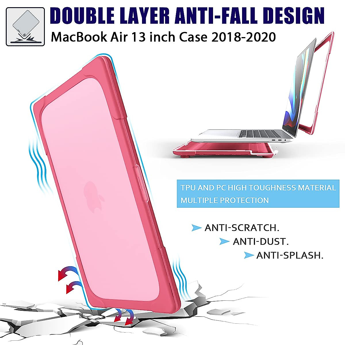 Mektron Laptop Case for MacBook Air 13 2022 2021 2020 2019 2018 Release A2337 M1 A1932 A2179 with Touch ID,[Heavy Duty][Dual Layer] Hard Plastic Bumper Protective Cover Shell with Kickstand (Rose)