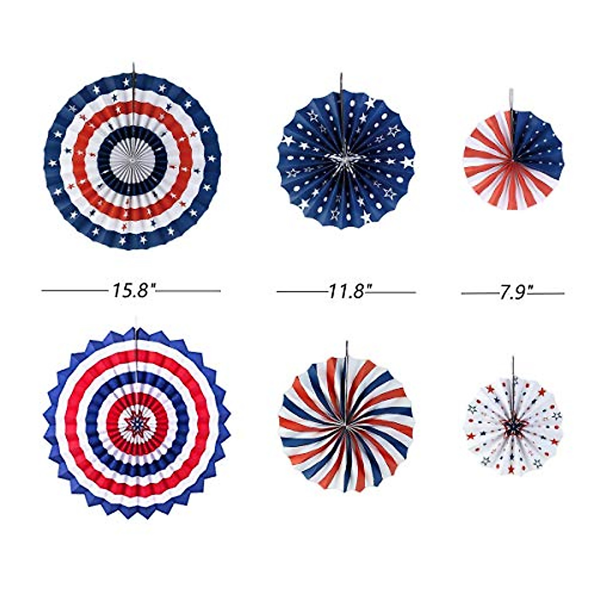 4th/Fourth of July Patriotic Ddecorations -Red White Blue Hanging Paper Fans for American Independence Day Party Decor Supplies(Set of 12)