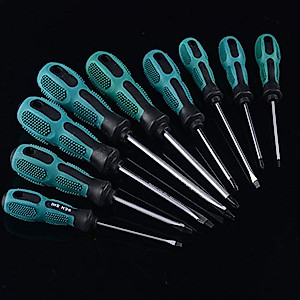 ZRSJ Screwdriver Set, 9pcs Phillips Slotted Screwdriver Set Magnetic Head Repair Tool Kit Manual Repair Tool (Color : Green)