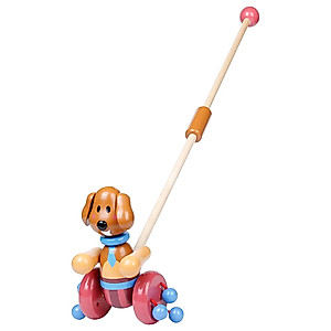 RUYU Loyal Puppy Wooden Push-n-Pull Activity Walking Toy with Colorful Rolling Beads for Toddlers and Babies Girl or Boy, Classic Early Learning Wooden Balance Walking Play Toy