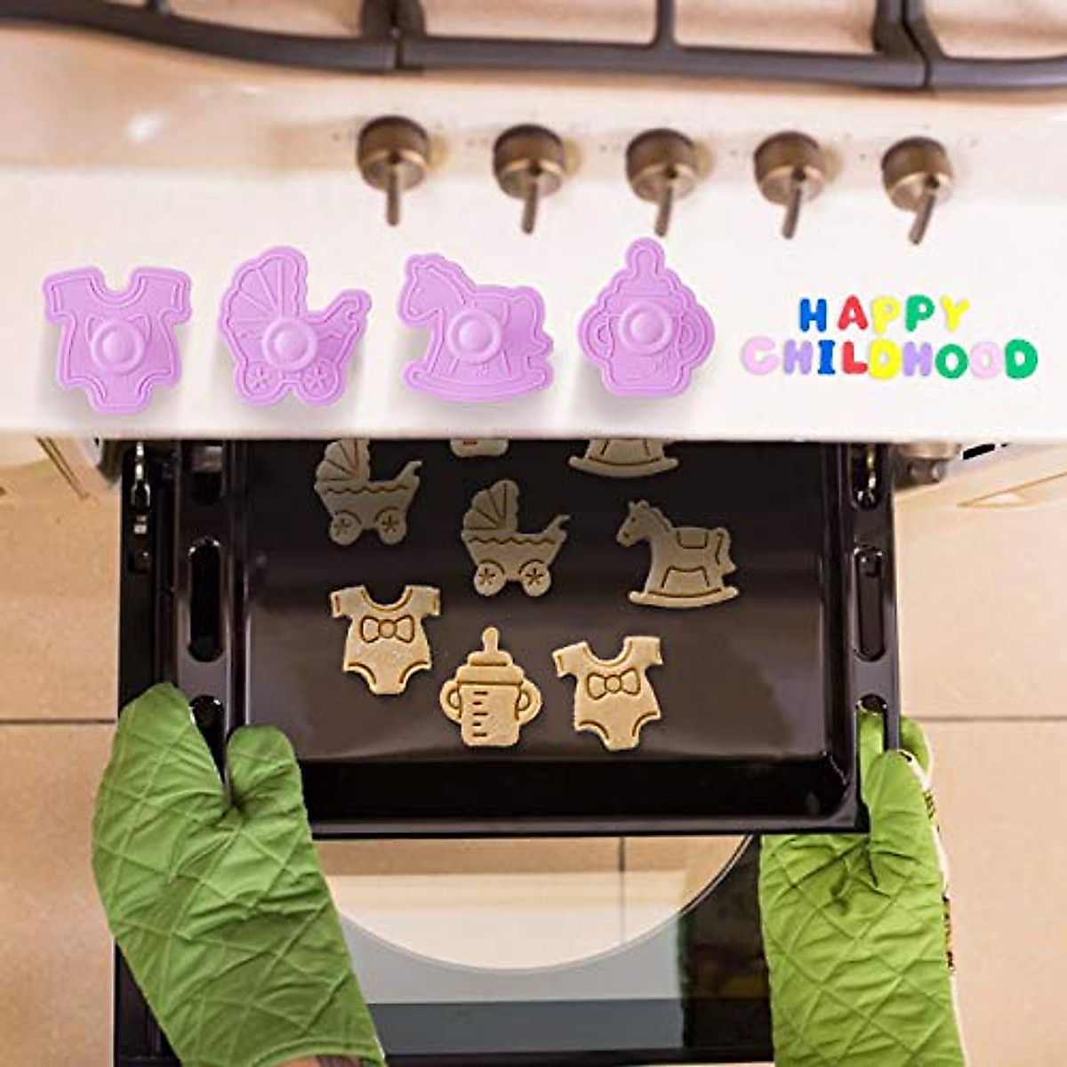 GWHOLE 4 Pack of Baby Cookie Stamper Cutters for New Born Baby Shower Birthday Party