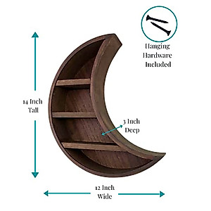 Maduxy Wooden Crescent Moon Shelf - Moon Wall Decor Crystal Display Shelf, Rustic Boho Decor, Unique Shape Moon Phase Shelves for Crystals and Stones