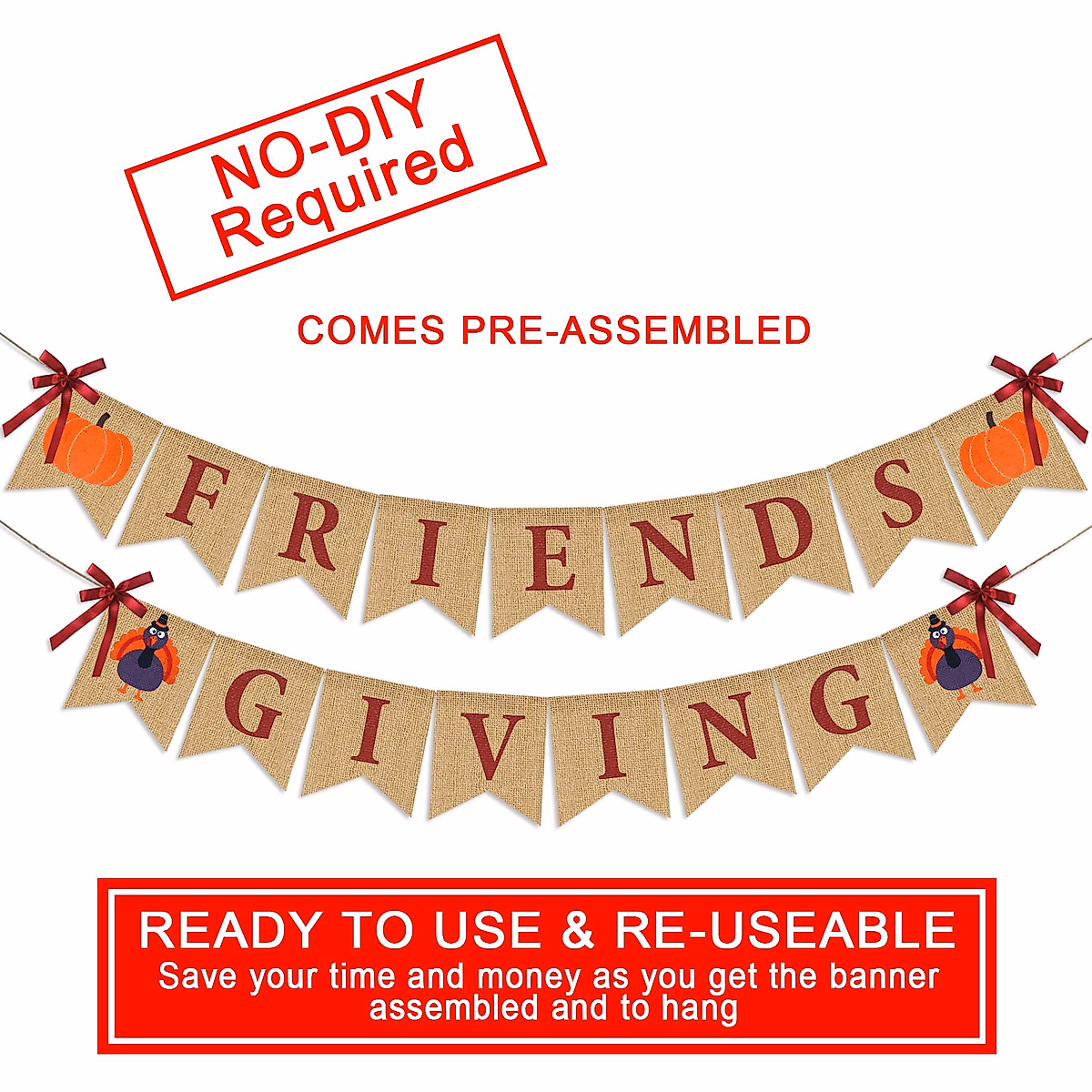 Friendsgiving Banner Burlap | Thanksgiving Decorations | ThanksGiving Burlap Banner | Rustic Thanksgiving Friends Giving Turkey Pumpkin Bunting | Thanksgiving Party Supplies Fireplace Mantle Decor